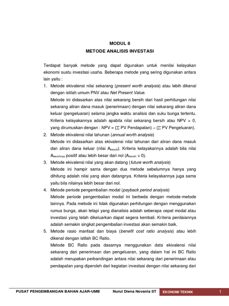Modul - Metode Analisis Investasi | PDF