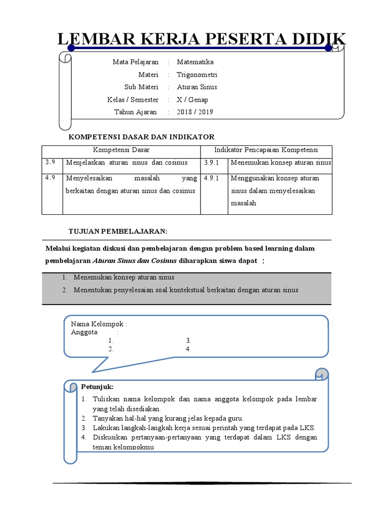 LKPD 3.9.1 Aturan Sinus | PDF | Metode & Bahan Ajar