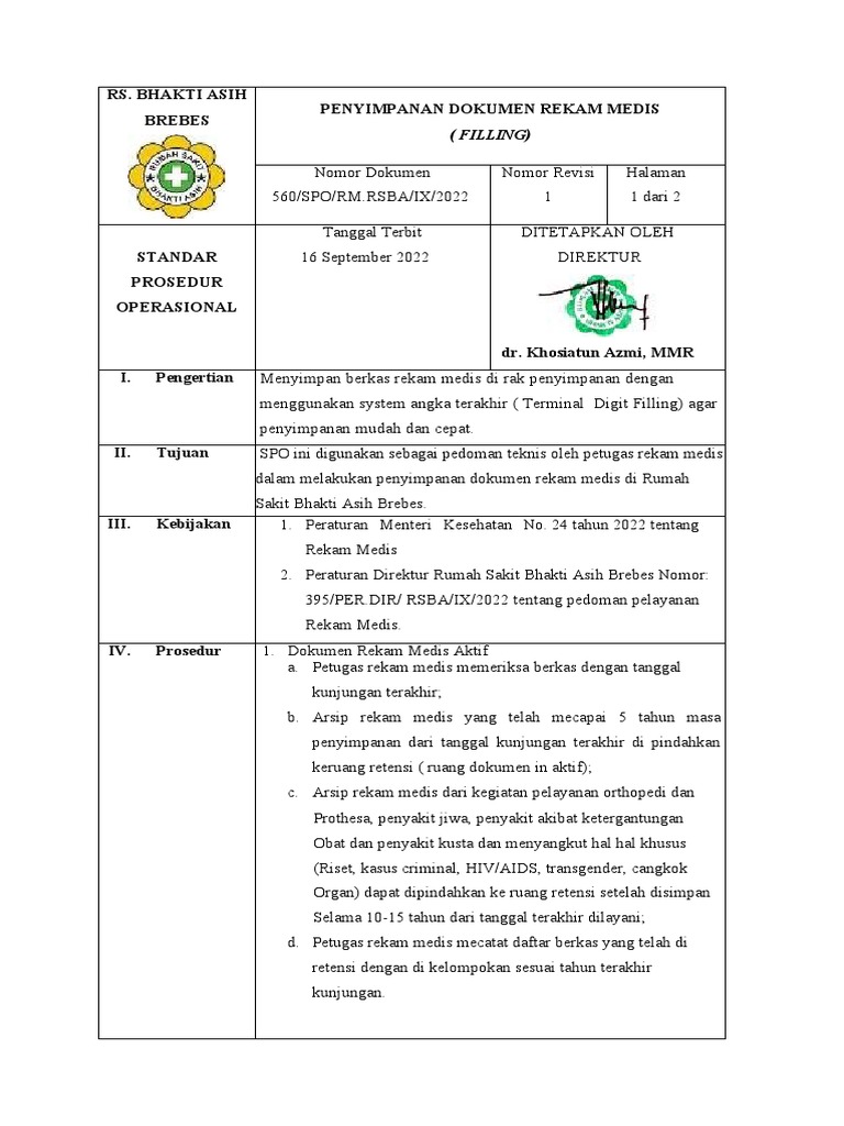 Spo Penyimpanan Berkas Rekam Medis | PDF
