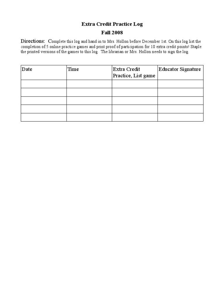 Extra Credit Practice Log Instructions | PDF | Career & Growth | Games ...