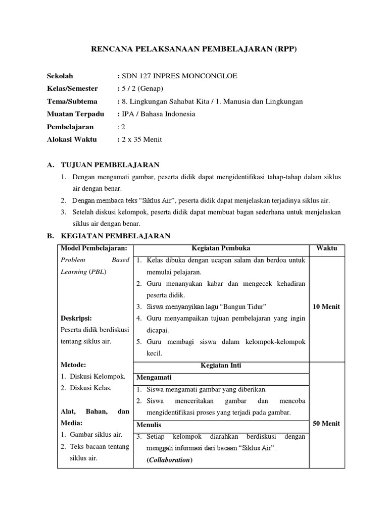 RPP Siklus Air LKP | PDF