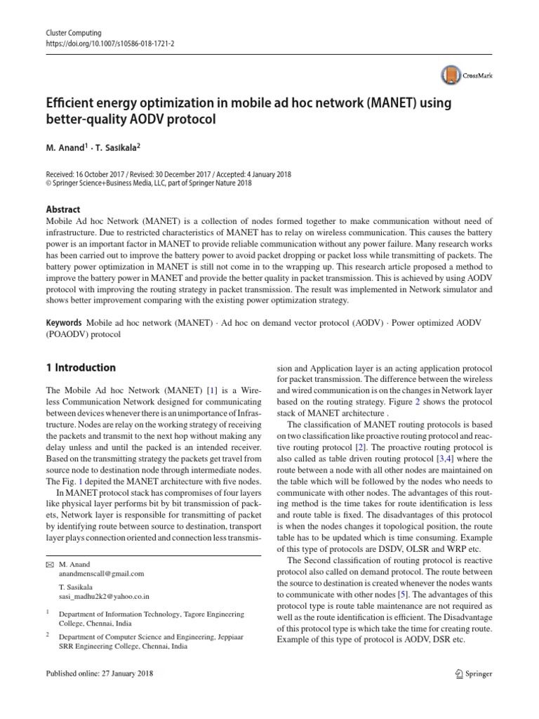 Efficient Energy Optimization in Mobile Ad Hoc Network (MANET) Using | PDF | Wireless Ad Hoc ...