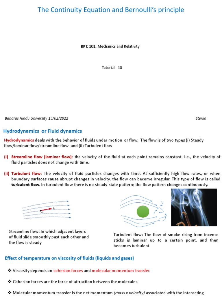 The Continuity Equation and Bernoulli's Principle | PDF | Fluid Dynamics | Fluid Mechanics