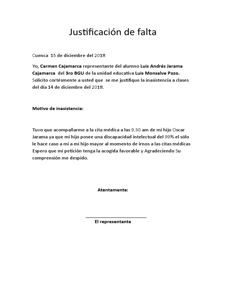 Justificación de Falta | PDF Justificación de Falta | PDF