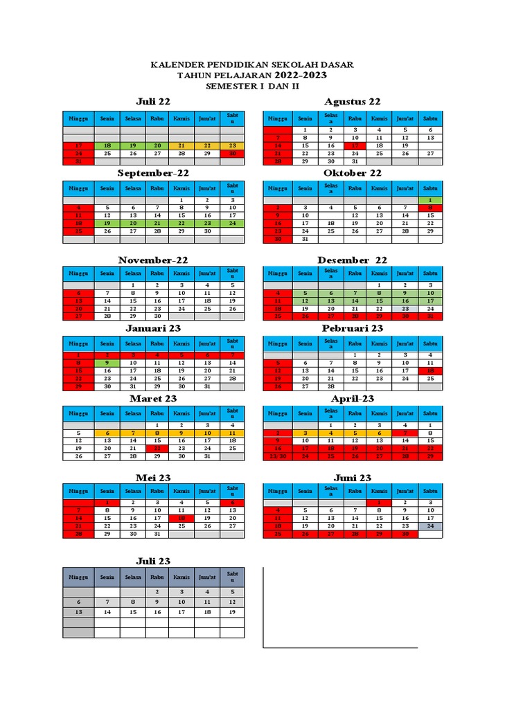 Kalender Pendidikan Sekolah Dasar | PDF