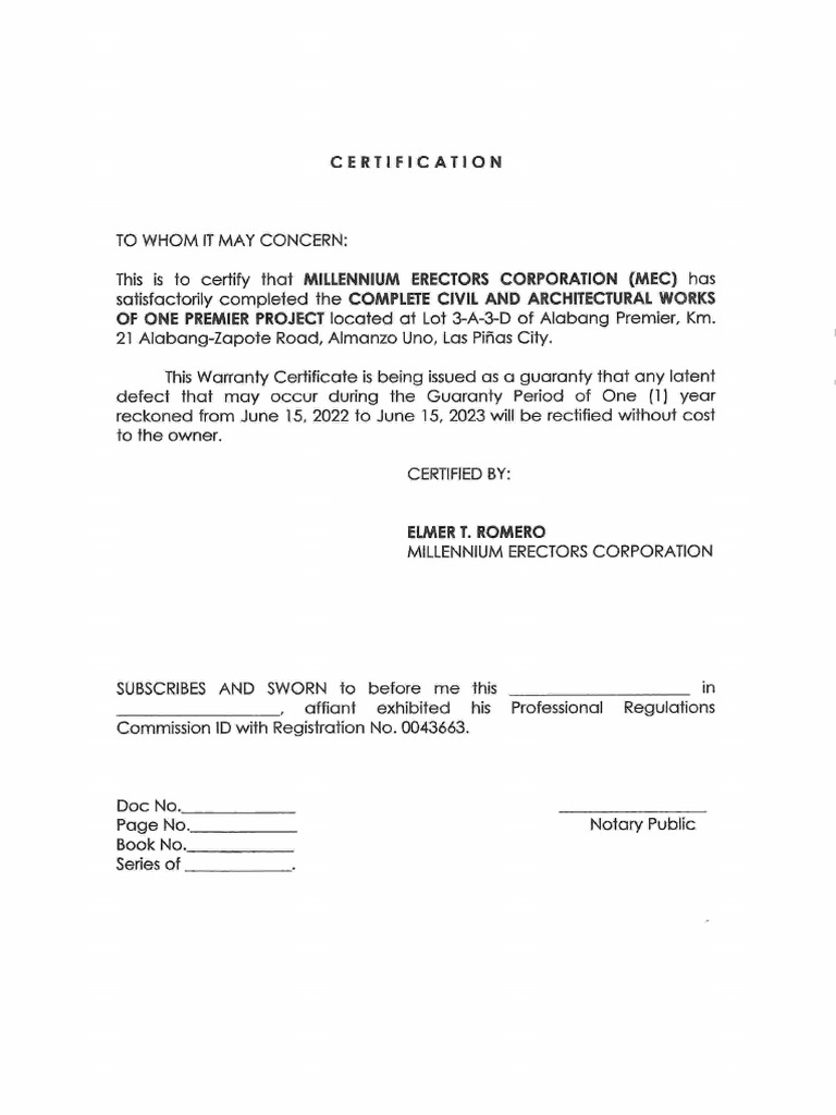 MEC Warranty Certificate | PDF