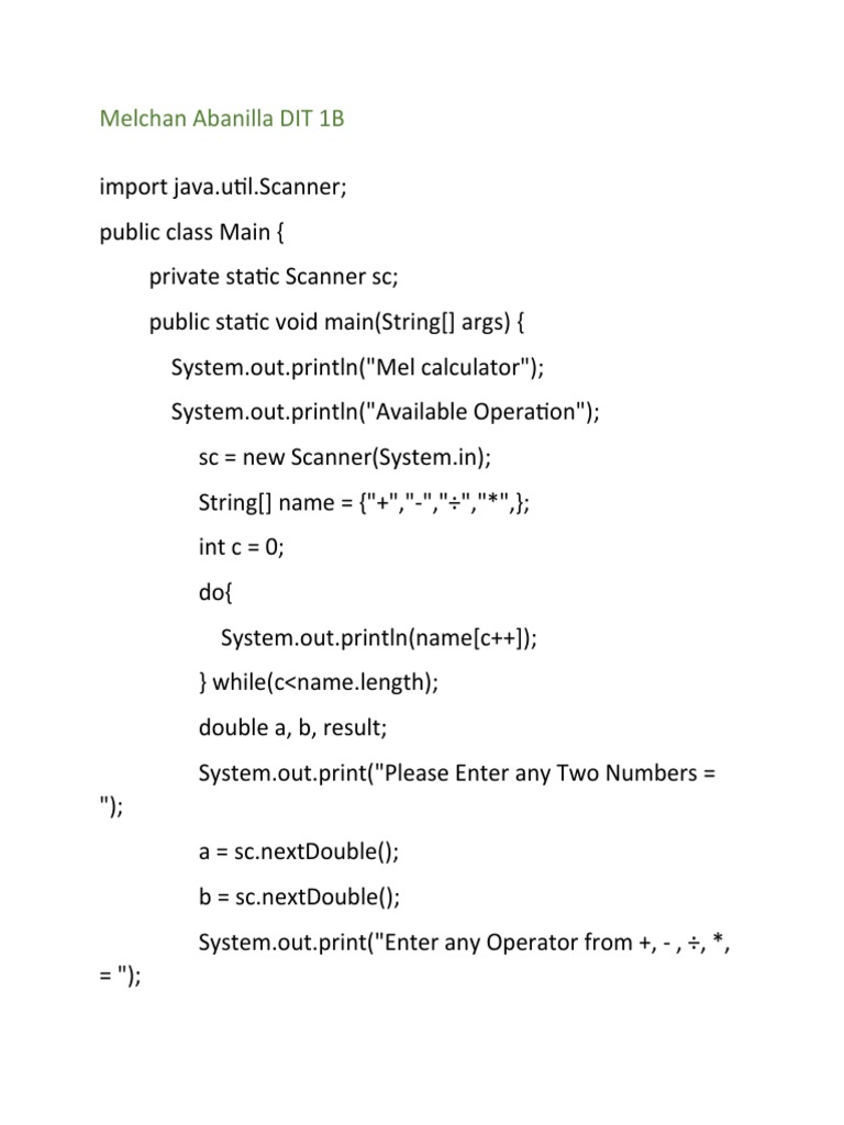 Simple Java Calculator Program | PDF | Teaching Methods & Materials | Technology & Engineering