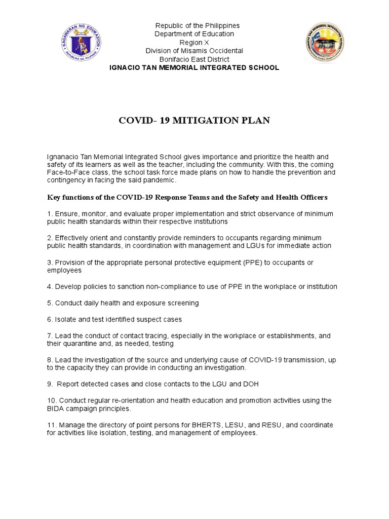 Covid Mitigation Plan | PDF | Personal Protective Equipment | Public Health