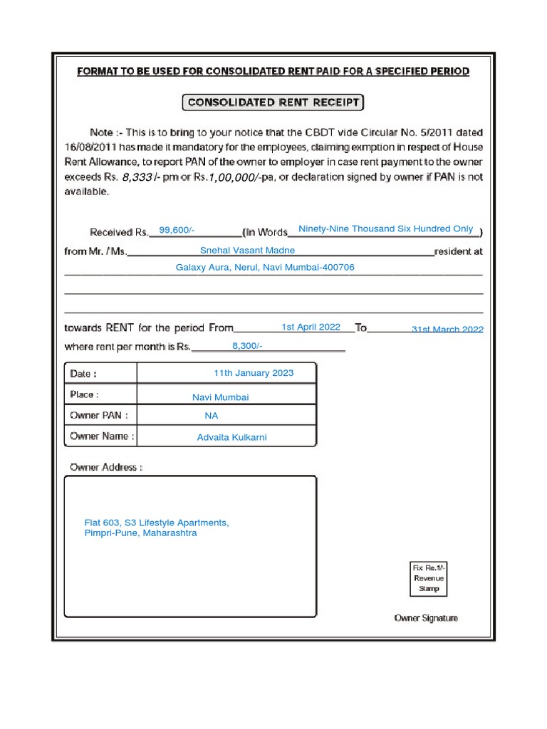 Consolidated Rent Receipt | PDF