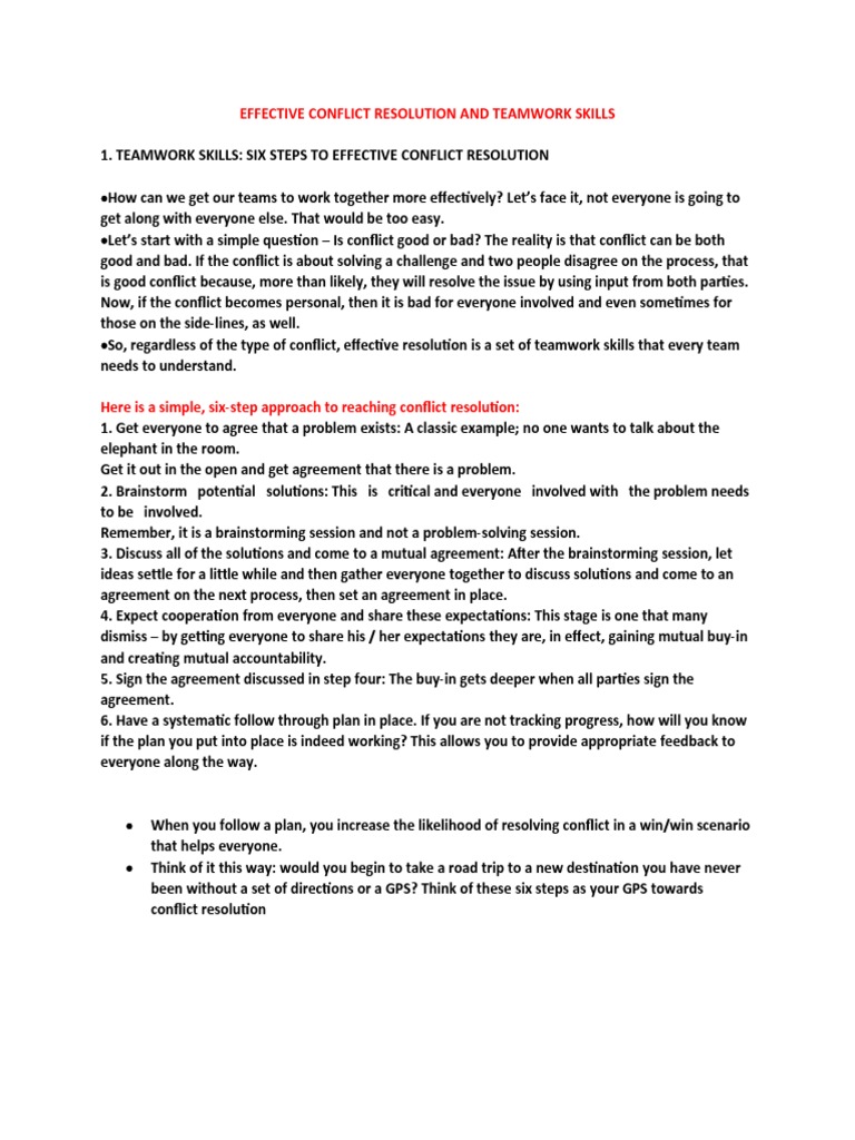 Teamwork and Conflict Resolution Skills | PDF | Leadership | Conflict ...