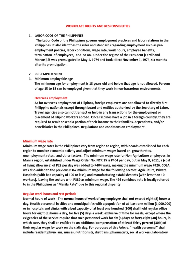 Employee Rights and Responsibilities Guide | PDF | Cost Of Living ...