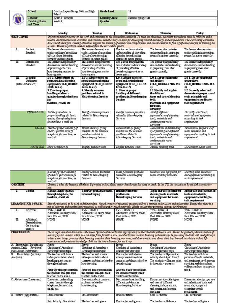 Q1 Housekeeping Week3 | PDF | Learning | Teachers