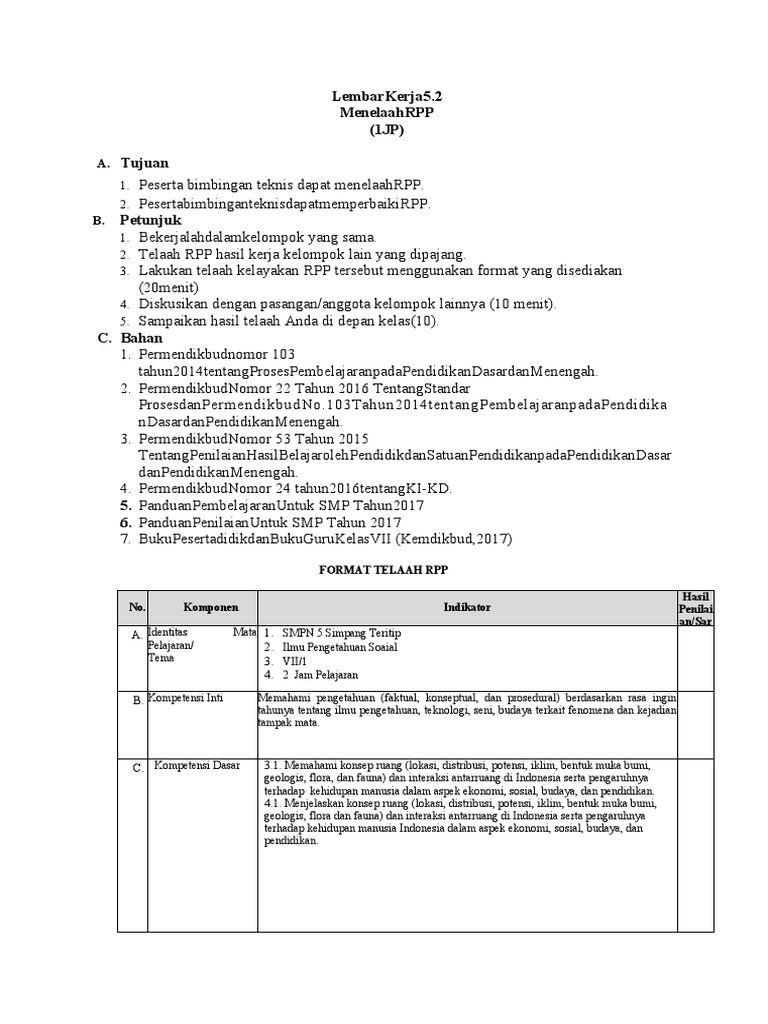 LK 5.2 Telaah RPP | PDF
