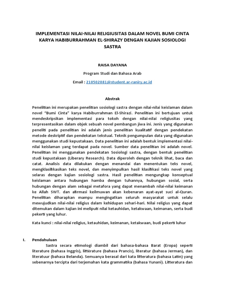 Raisa Dayana-IMPLEMENTASI NILAI-NILAI RELIGIUSITAS DALAM NOVEL BUMI ...