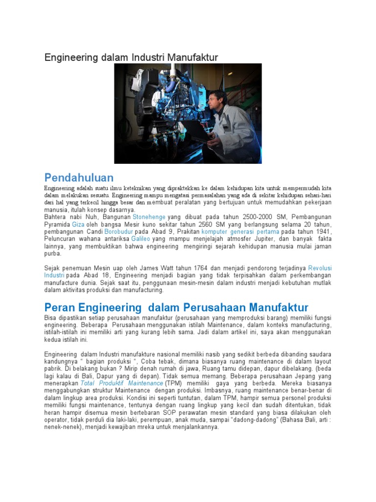 Peran Engineering Dalam Manufaktur | PDF