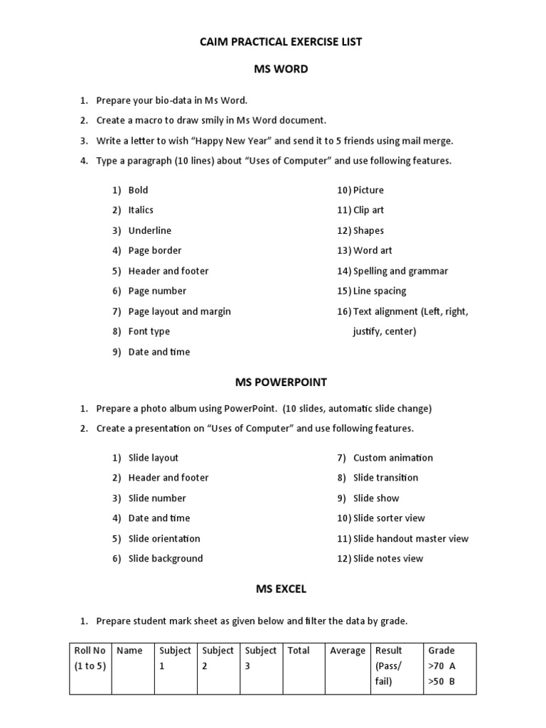 Caim Practicals | PDF | Microsoft Word | Printing