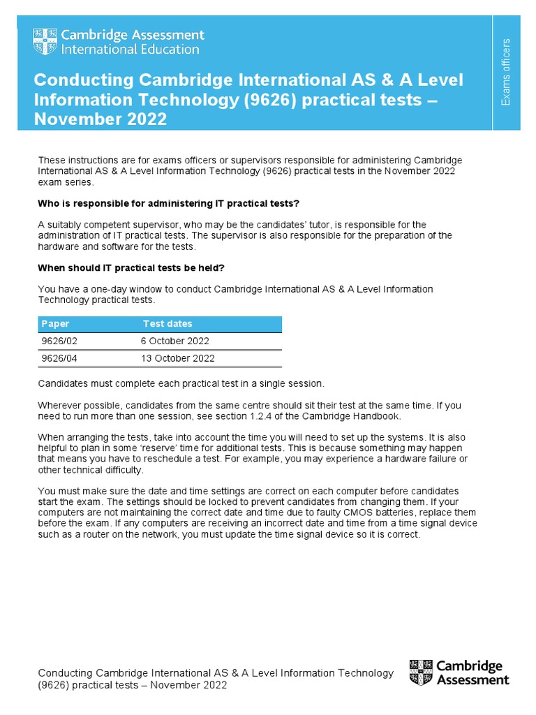 9626 Practical Test Instructions November 2022 | PDF | Computer File ...
