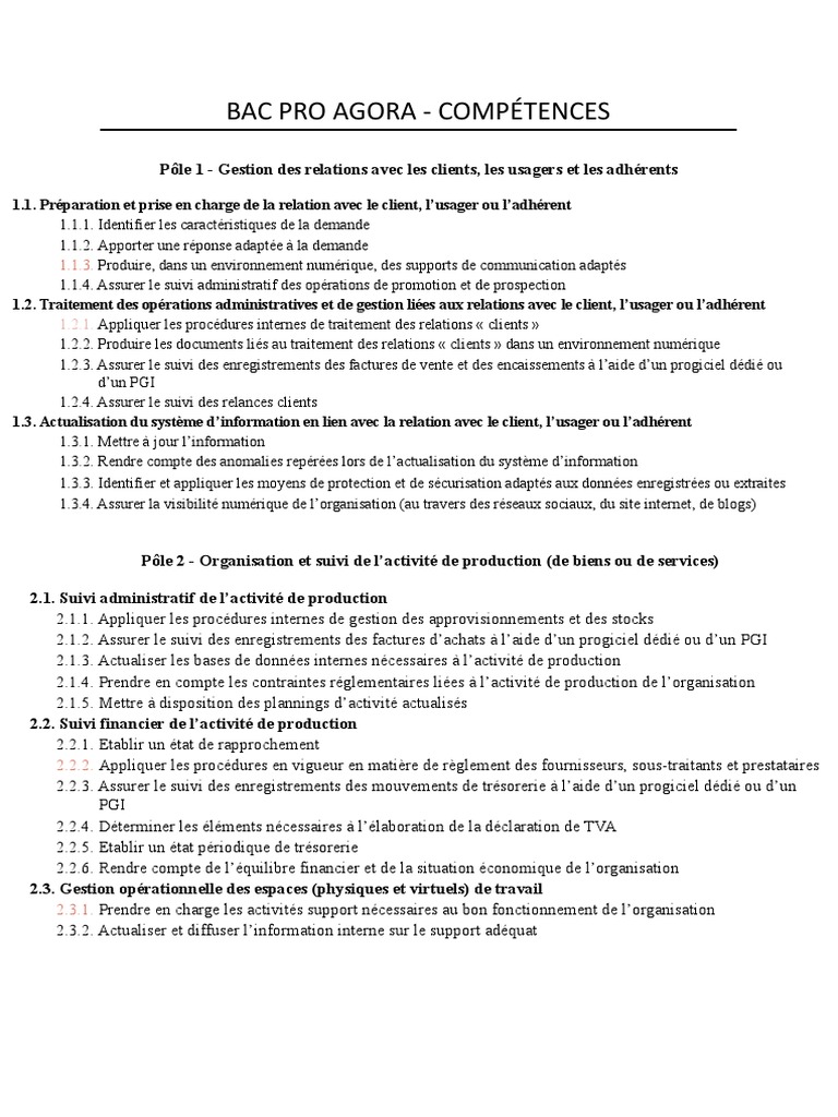 Compétences Bac Pro Agora | PDF | Progiciel de gestion intégré ...