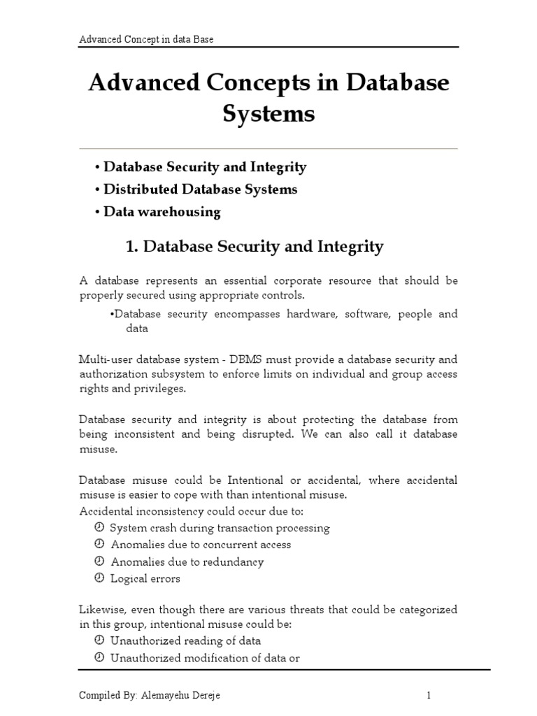 DBA Chapter 4 Advanced Concepts in Database | PDF | Databases | Data Warehouse