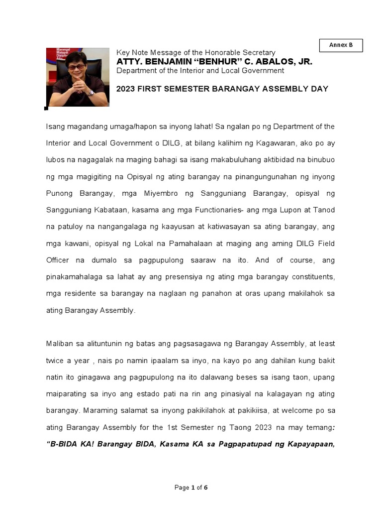 Annex B - Message of The SILG | PDF
