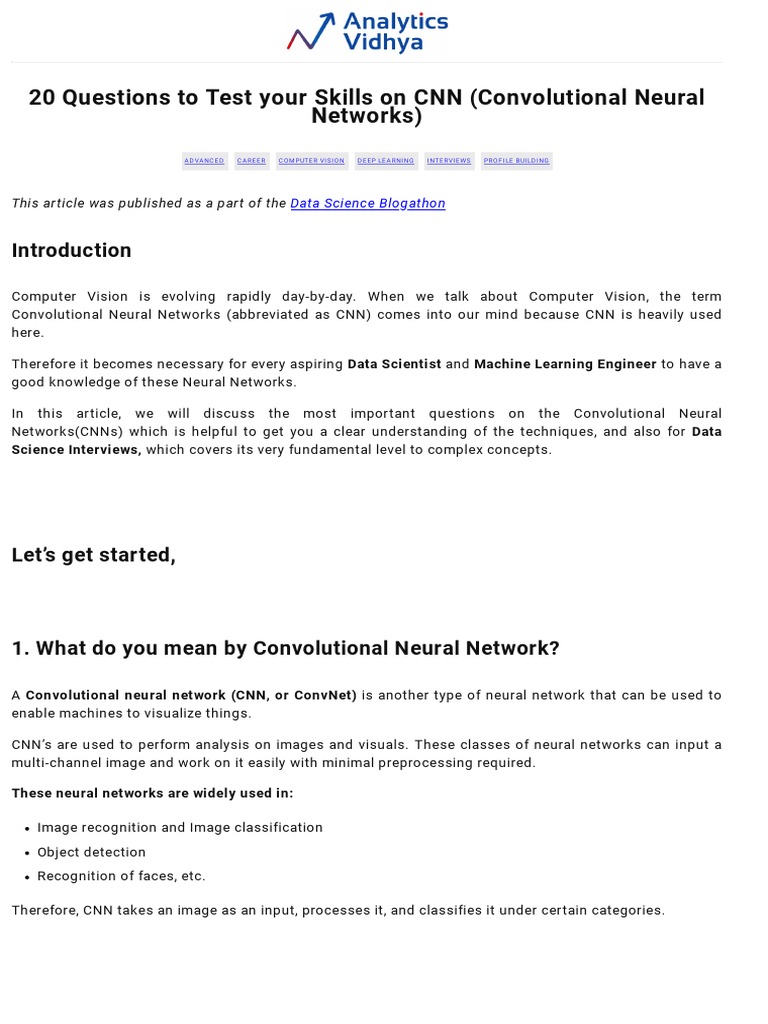 20 Questions To Test Your Skills On CNN Convolutional Neural Networks ...