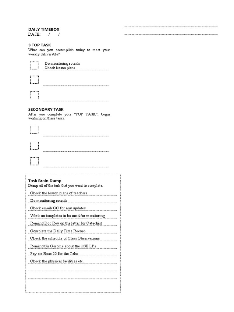 Daily Timebox Template PDF | PDF | Cooking, Food & Wine | Language Arts ...