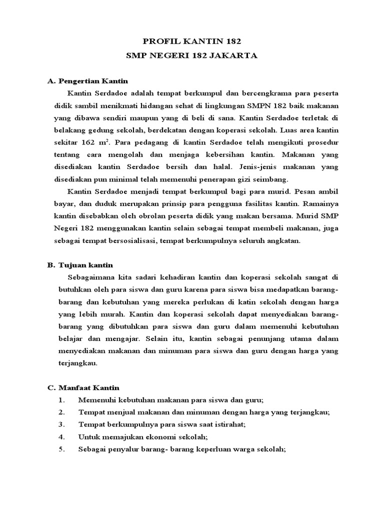 Profil Kantin Sehat SMP Negeri 182 | PDF