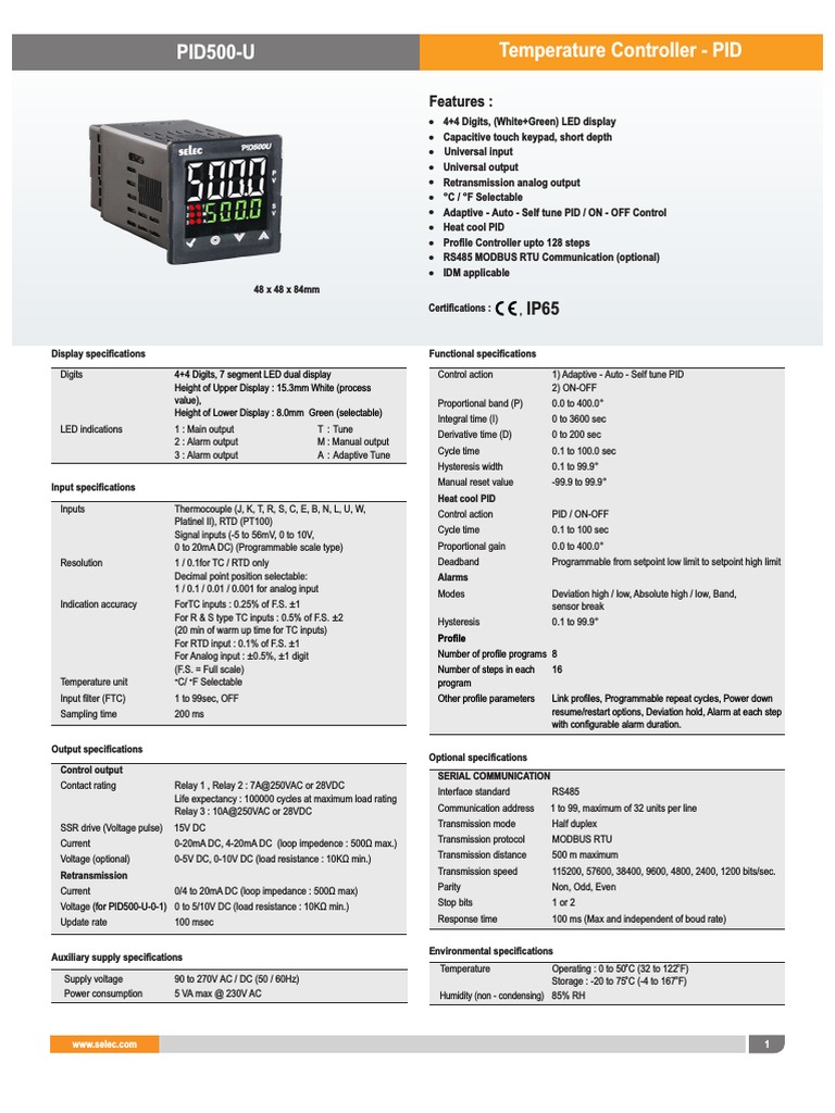 PID500 U Datasheet | PDF | Relay | Electric Power Transmission