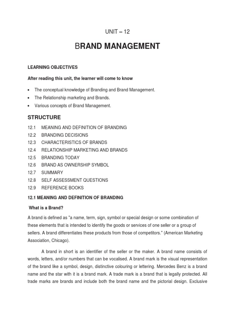 Unit 12 - Brand Management | Download Free PDF | Brand | Consumer Behaviour
