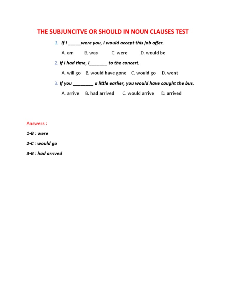 The Subjunctive or Should in Noun Clauses Test | PDF
