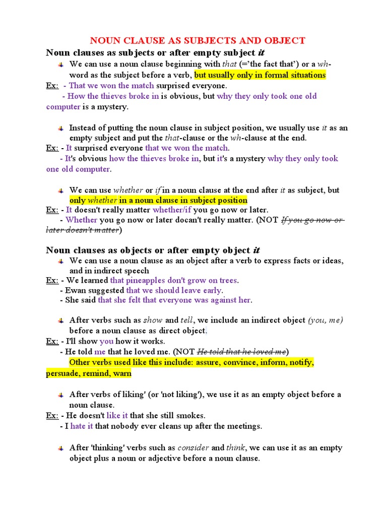 Noun Clause As Subjects and Object | PDF