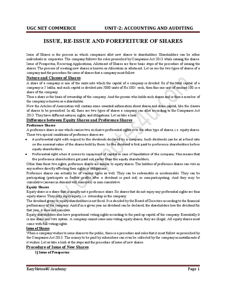 Issue of Shares | PDF | Preferred Stock | Dividend