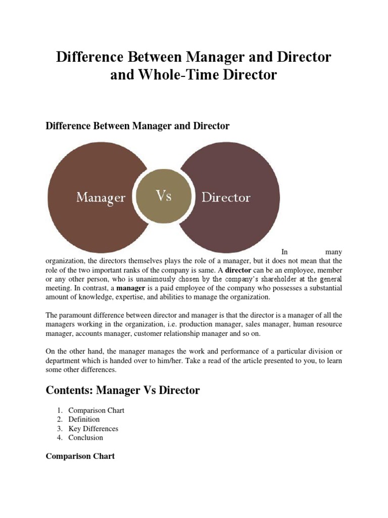 Difference Between Manager and Director | PDF | Board Of Directors ...