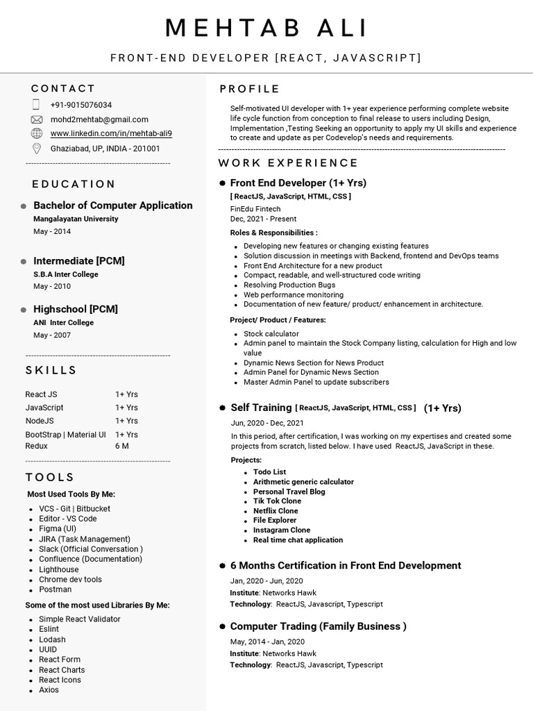 Resume - Front End Developer (ReactJS) | PDF | Java Script | Technology ... Resume - Front End Developer (ReactJS) | PDF | Java Script | Technology ...