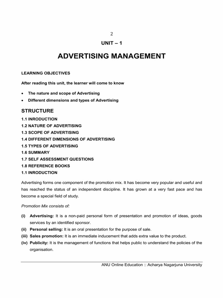 Unit 1 - Advertising Management | PDF