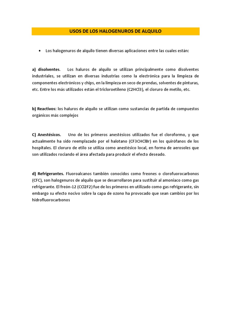 Usos de Los Halogenuros de Aquilo | PDF