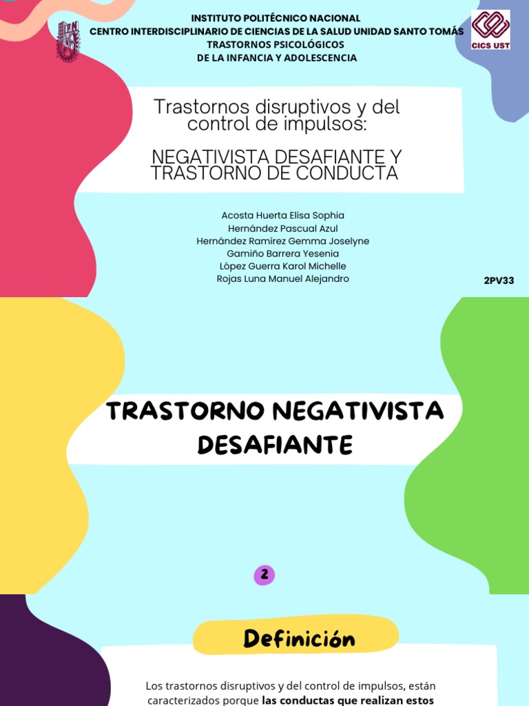 Trastornos Disruptivos y Del Control de Impulsos NEGATIVISTA DESAFIANTE Y TRASTORNO DE CONDUCTA ...