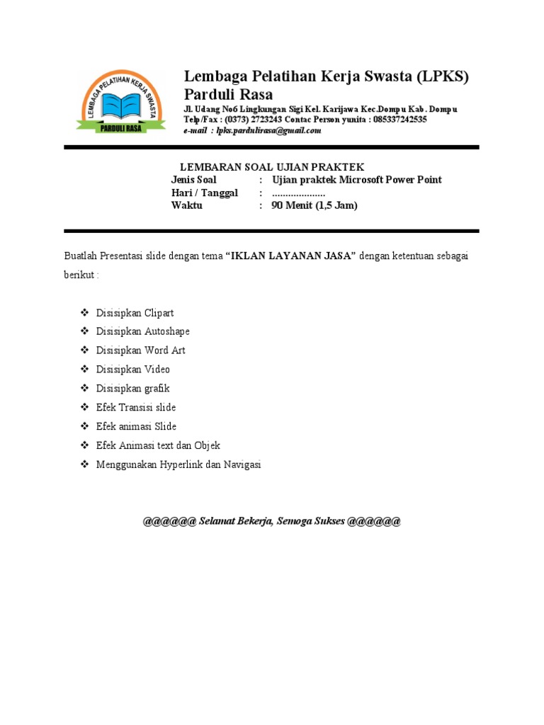 Soal Ujian Praktek Ms. Power Point | PDF
