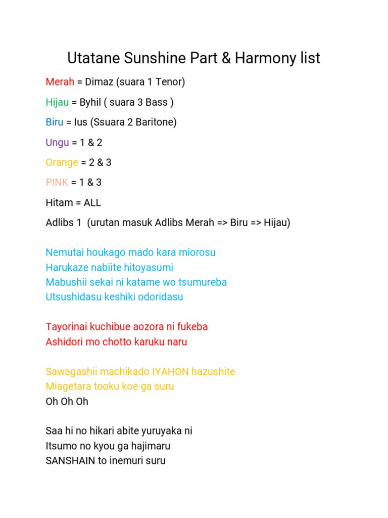 Utatane Sunshine Part | PDF