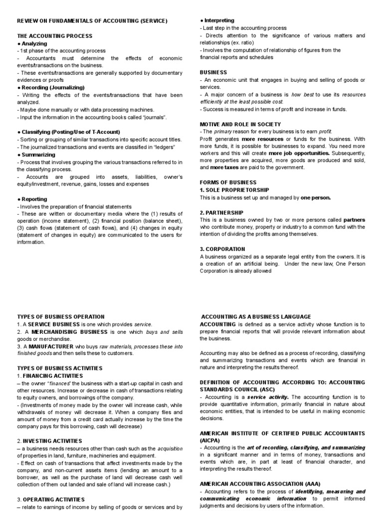 Review On Fundamentals of Accounting | PDF | Debits And Credits | Deferral