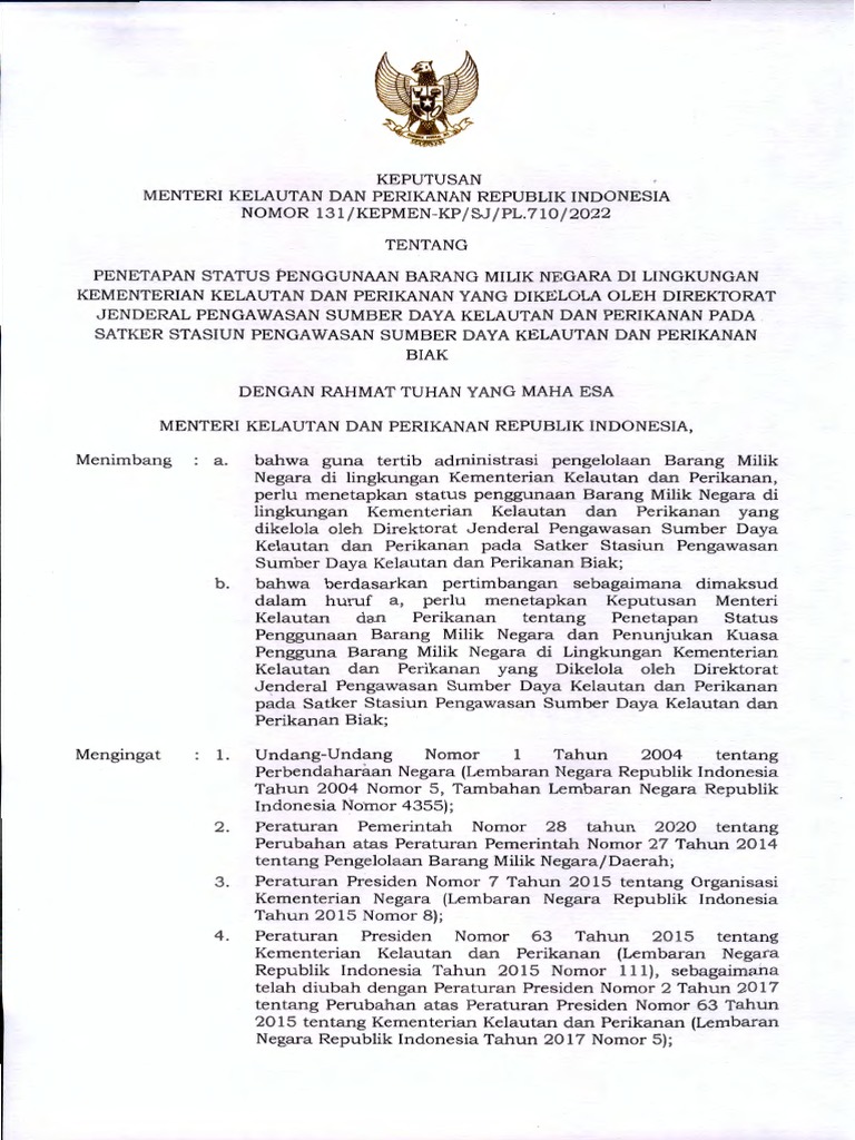 Kepmen KP No. 131 Th. 2022 PSP PSDKP Biak | PDF | Sains & Matematika ...