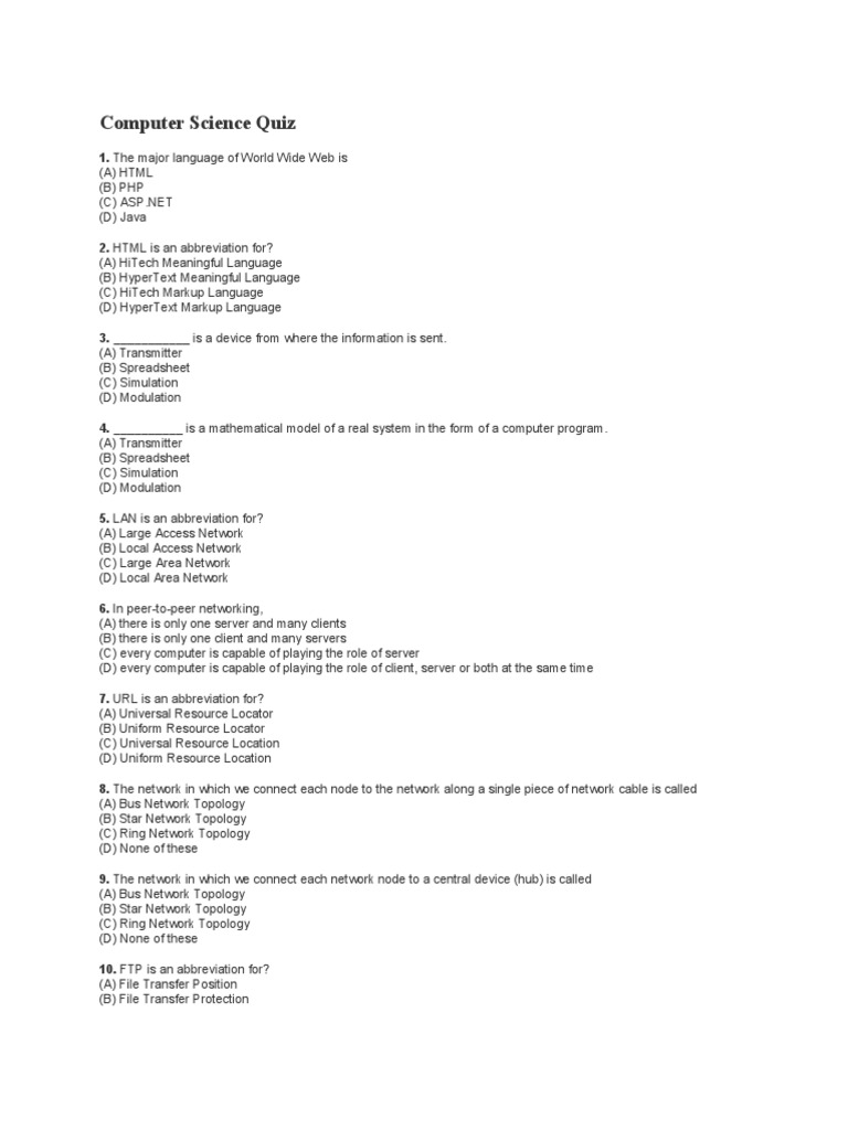 Computer Science Quiz Download Free Pdf Integer Computer Science Computer Network