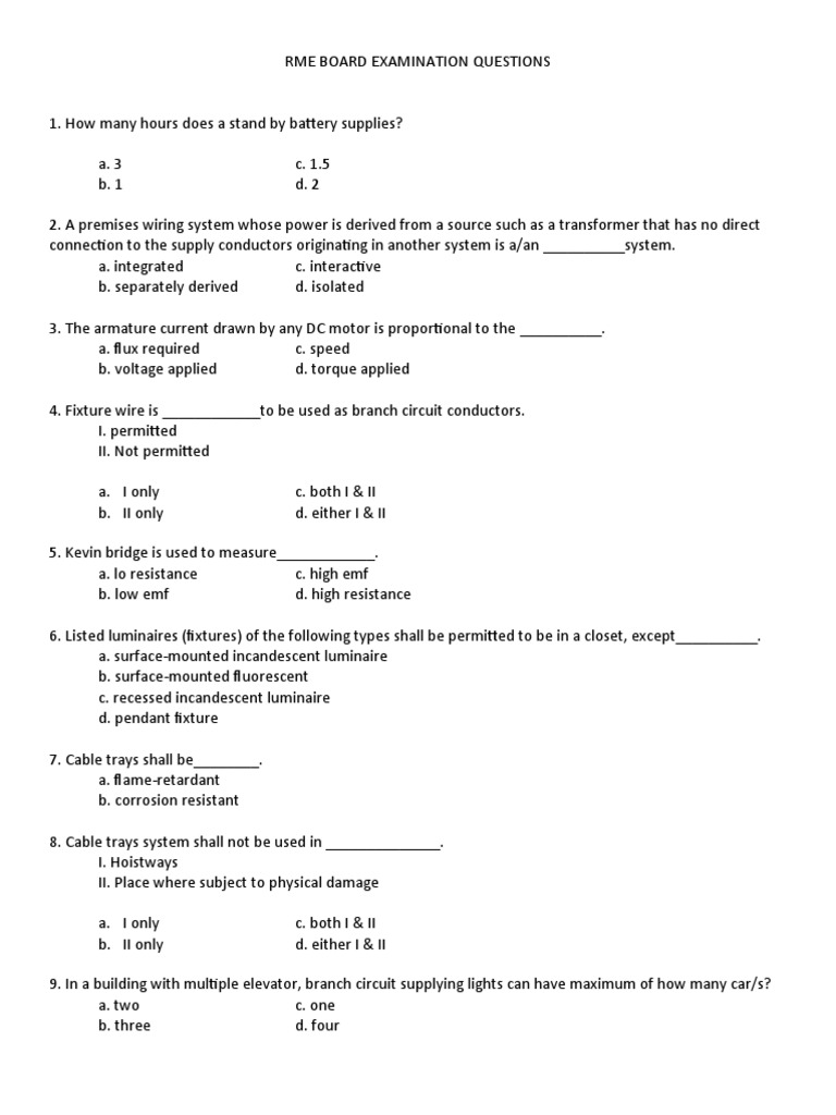 Rme Board Examination Questions | PDF | Electrical Wiring | Electrical ...