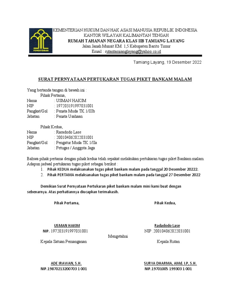 Surat Tuker Piket Bankam | PDF