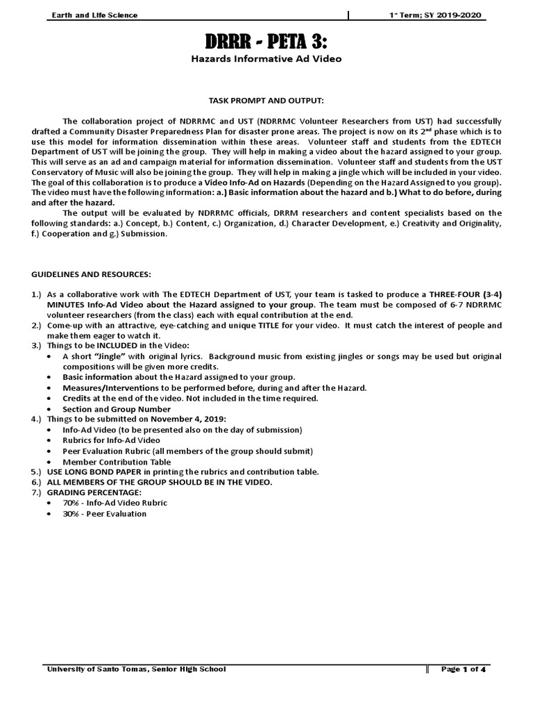 PETA 3-Info-Ad-Video-on-Hazards | PDF | Rubric (Academic) | Cognition