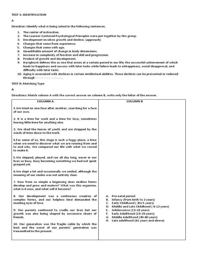 Assessment Prelim CPE100 | PDF | Developmental Psychology | Learning