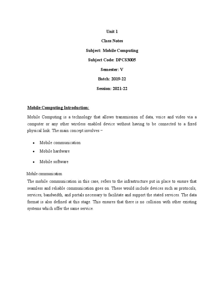 MC Notes Unit 1 | PDF | Computer Network | Channel Access Method MC Notes Unit 1 | PDF | Computer Network | Channel Access Method