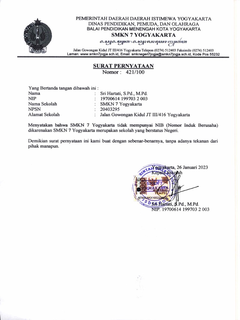 2 - Surat Pernyataan Tidak Memiliki NIB | PDF