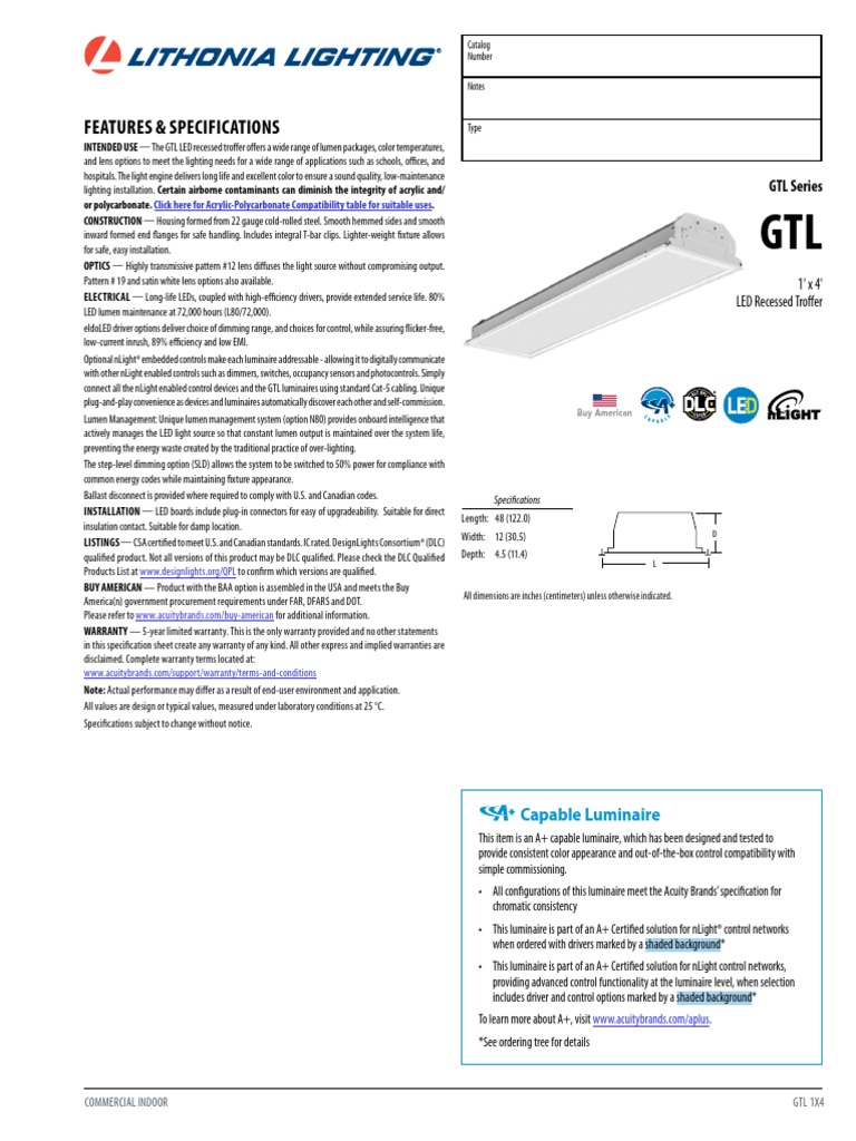 GTL 1x4 | Download Free PDF | Lighting | Light Emitting Diode