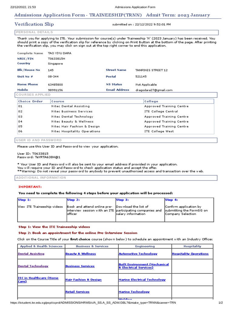 Admissions Application Form - PDF Traineeship | PDF | Computing | Software